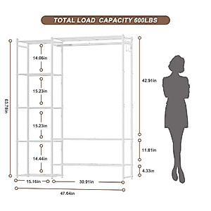 Neprock Clothing Racks for Hanging Clothes with Shelves, Portable Closet System Organizer Garment Rack for Clothes Storage, Metal Free Standing Wardrobe Clothes Organizer(White)