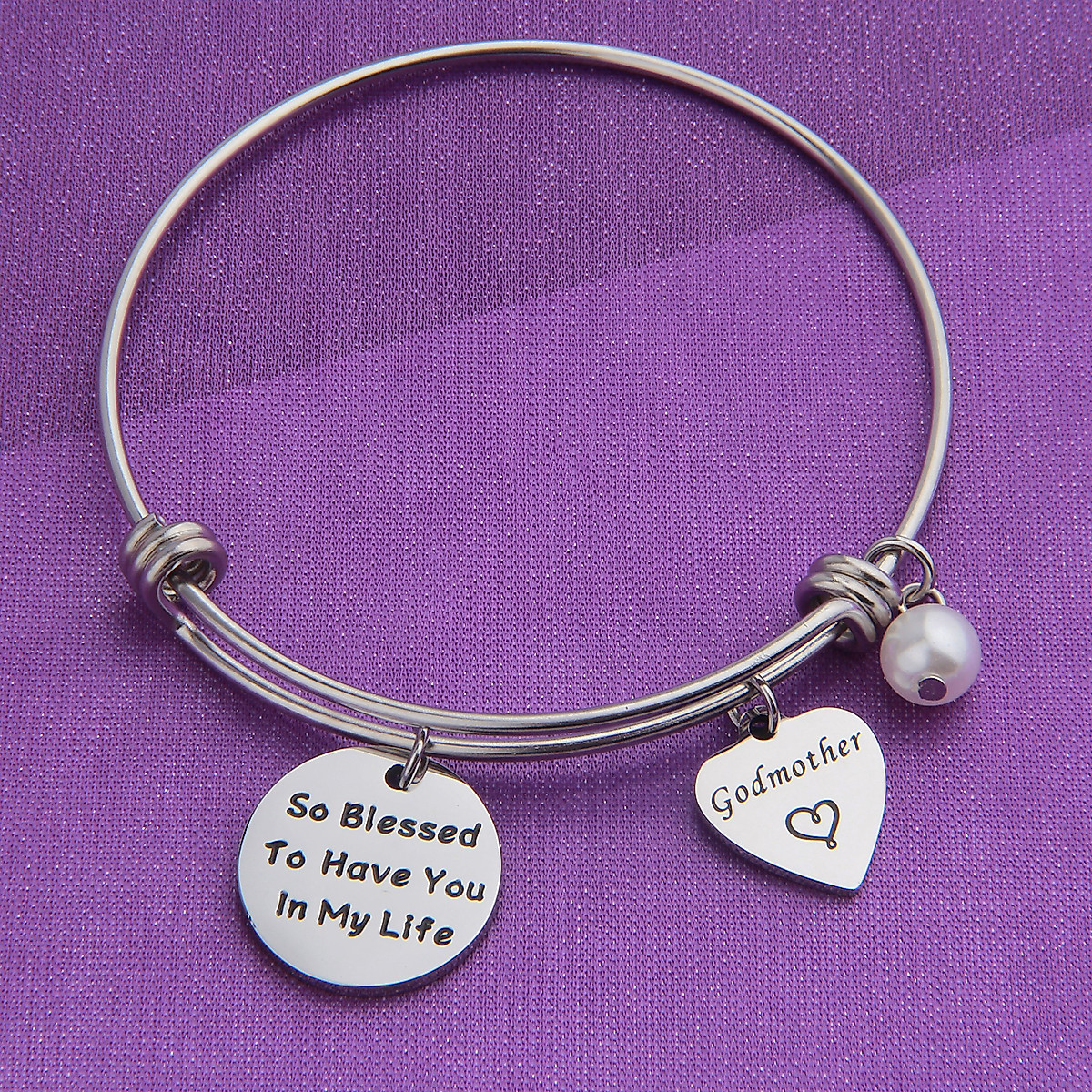 LQRI Godmother Gifts Godmother Bracelet So Blessed to Have You in My Life Expandable Wire Bangle Religious Jewelry Baptism Gift(so Blessed.)