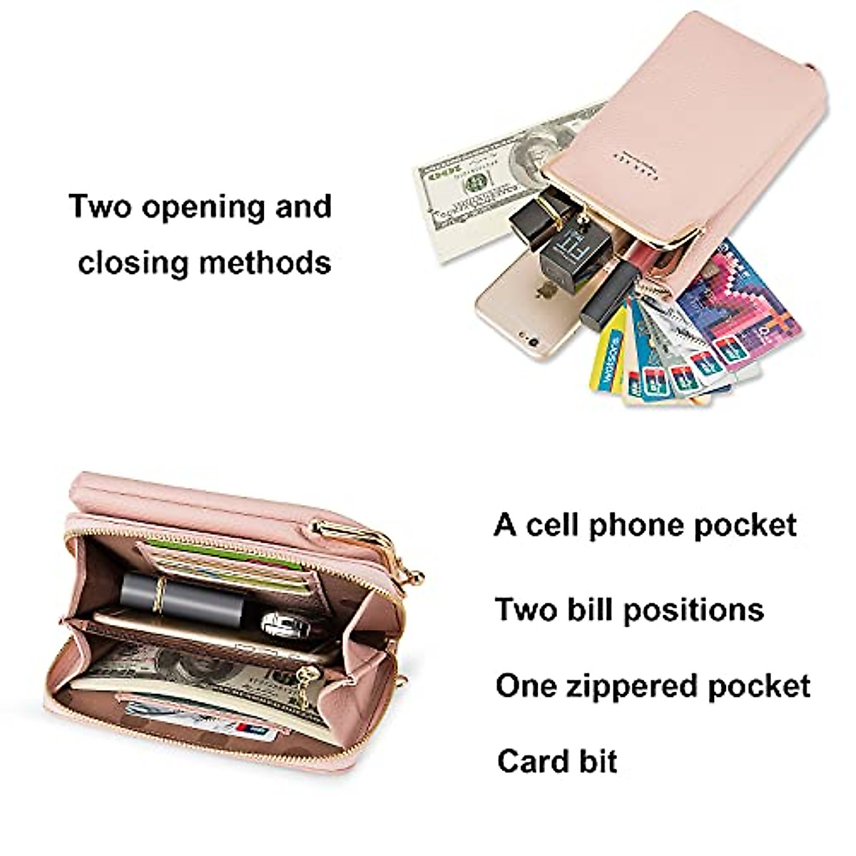 SUSIE ISLAND PU Leather Clasp Closure RFID Blocking Small Crossbody Cell Phone Bag Wallet with Credit Card Slots for Women (Blue)