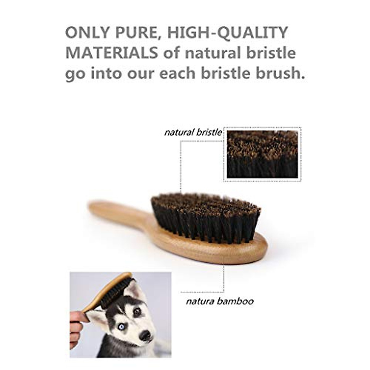 Patina Dog Cat Brush for Shedding, Natural Bamboo Boar Bristles Brush, Pet Grooming Supplies for Short and Long Haired Dogs Cats, Gentle Easy Grooming Massage, Japanese design