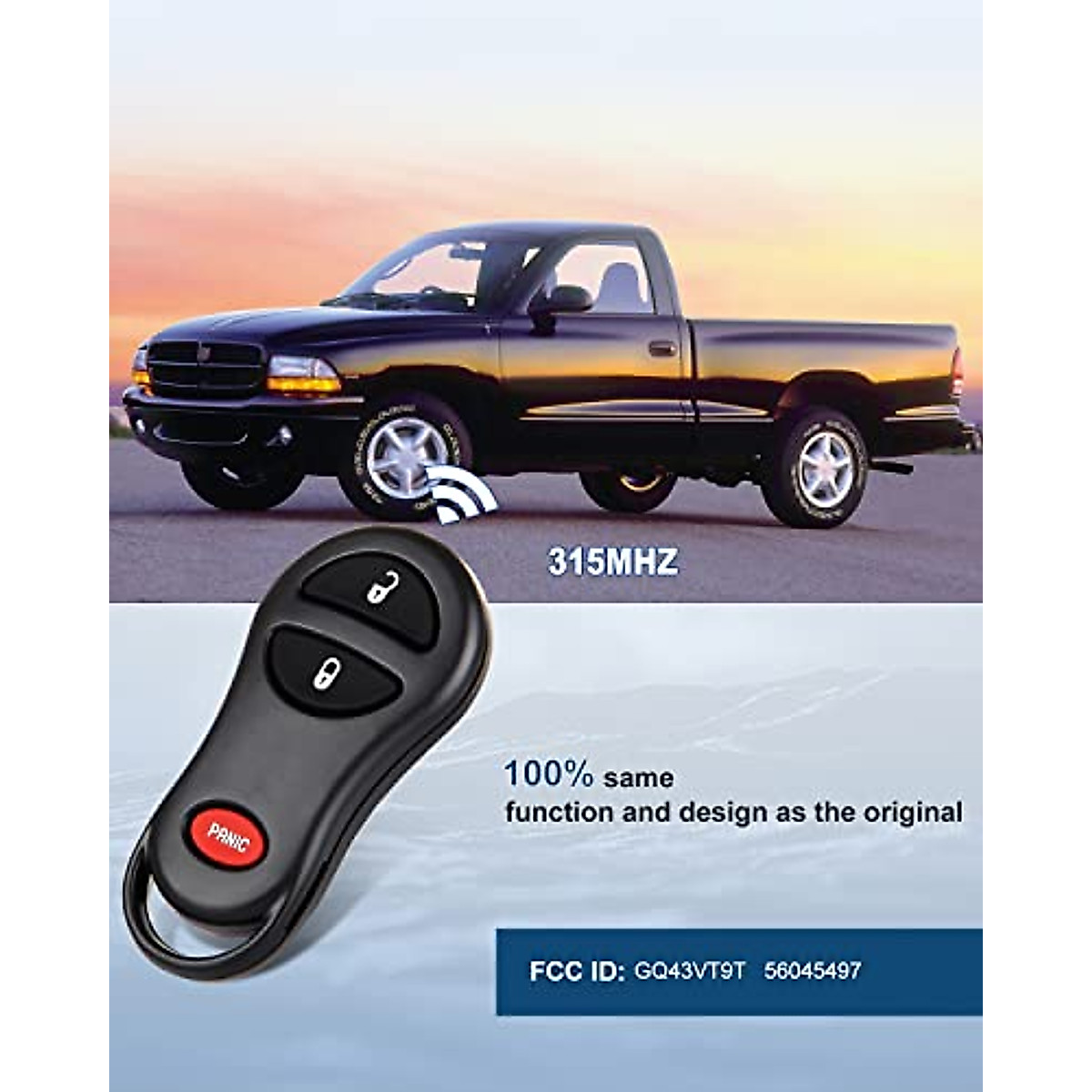 ECCPP 1X Keyless Entry Remote Key Fob Replacement for Jeep Cherokee Grand Cherokee for Dodge Dakota Durango Ram 1500/2500/3500 99-04 key fob FCC 04686366 05014736 GQ43VT9T (315MHz)