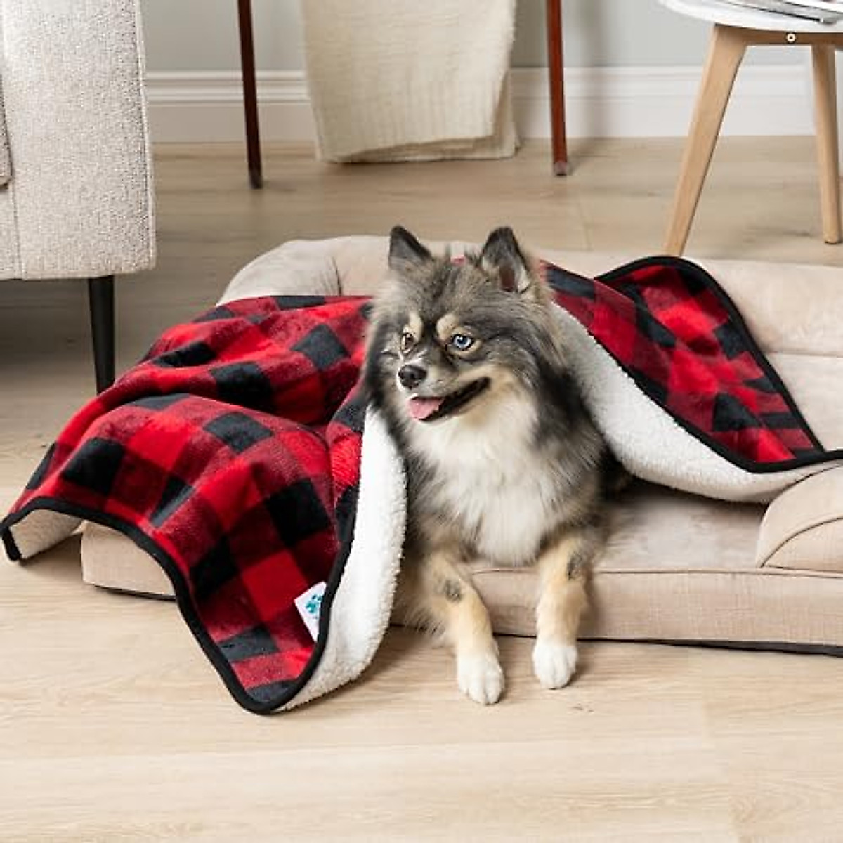 PetAmi Waterproof Dog Blanket Sherpa Fleece, Pet for Small Medium Dogs, Reversible Large Cat Throw Bed Couch Sofa Furniture Protector, Soft Plush Microfiber (Small 24x32, Check Red) Checkered Red