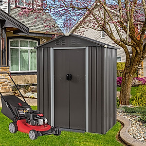 Vongrasig 5 x 3 x 6 FT Outdoor Storage Shed, Metal Tool Shed Clearance Garden Steel Shed with Side Window and Lockable Door Waterproof Tool Shed for Backyard Patio, Lawn (Gray)