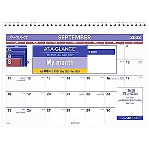 AT-A-GLANCE 2022-2023 Wall & Desk Calendar, Monthly Academic, 11" x 8", Small (SK1616)