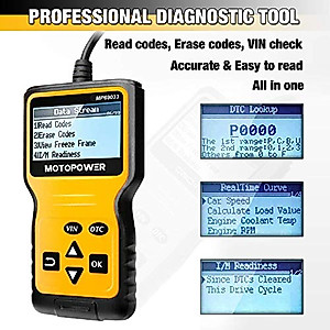 MOTOPOWER MP69033 Car OBD2 Scanner Code Reader Engine Fault Code Reader Scanner CAN Diagnostic Scan Tool for All OBD II Protocol Cars Since 1996, Yellow