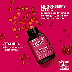 HUM Arctic Repair - Anti Wrinkle + Skin Hydration Anti Aging Supplement - Vitamin A, Omega 3, 6 & 9, and Lingonberry Seed Oil to Support Skin Elasticity + Density (90 Vegan Softgels)