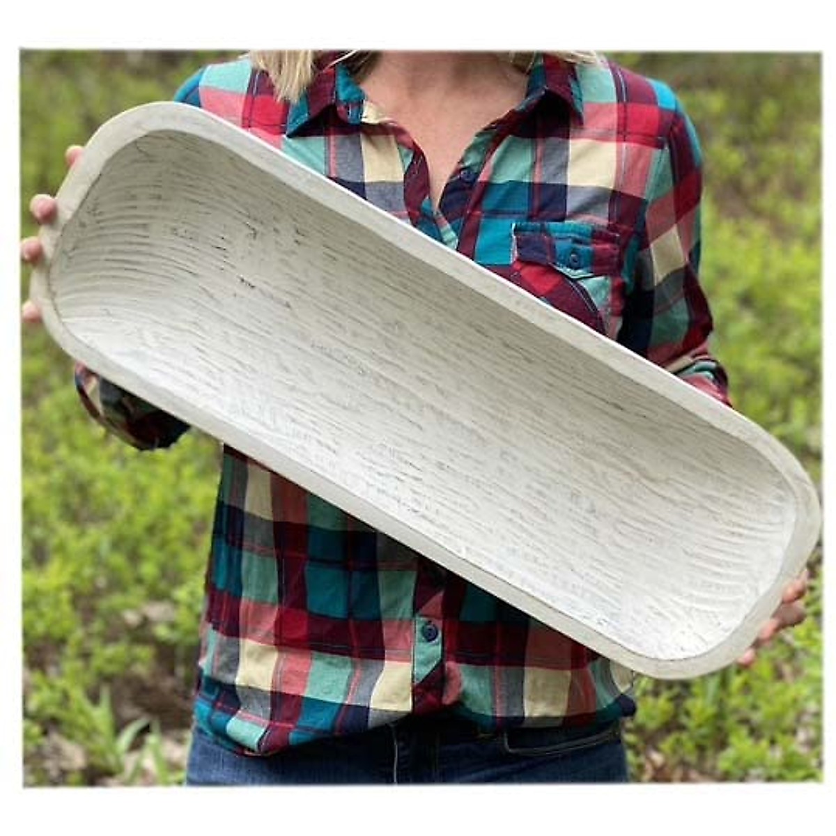 X-Large 23" White Dough Bowl, Hand-carved Mango Wood Tray, Rustic, Decorative, Hostess Gift, Farmhouse Decor, Lots of Uses Including: Decorative Dining Table Center Piece and Dough Bowl Candles