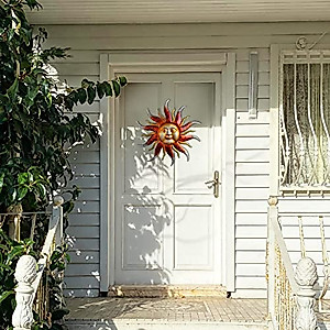 Daogtc Metal Sun Wall Art Decor-17.3 inches Rustic Retro Sun Hanging Decoration for Home Garden Farmhouse Yard Patio Fence Living Room Bedroom(Silver)