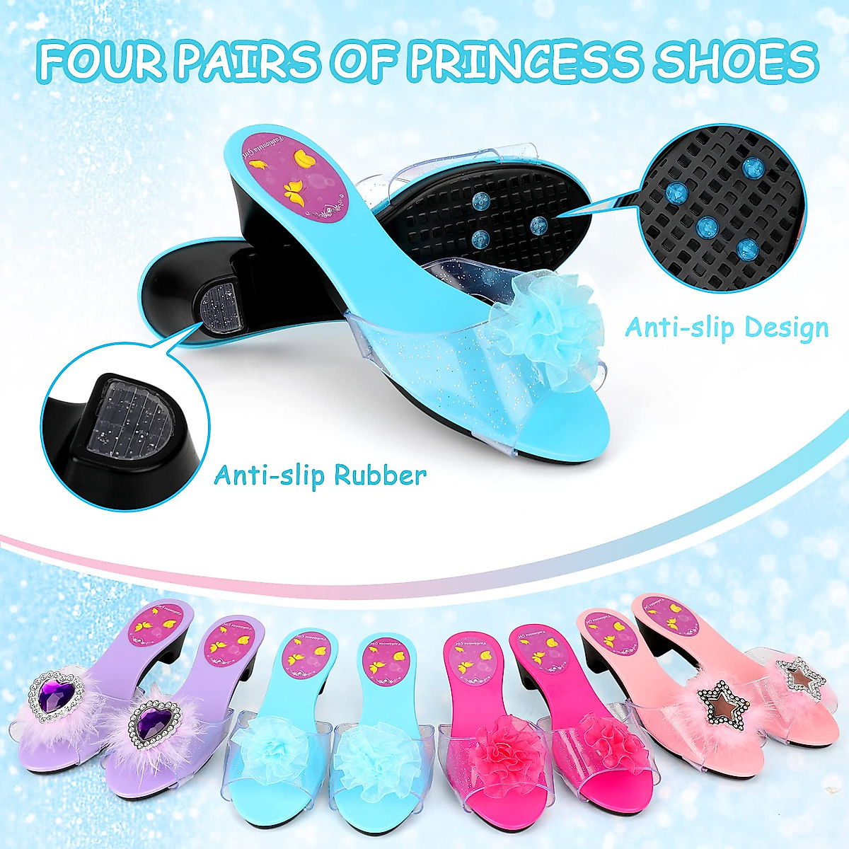 Princess Dress Up Girls Toys, Toddlers Pretend Play, Little Girls Role Play, Kids Jewelry, Princess Accessories Shoes, Girl Toys Age 3 4, Girls Gifts, Birthday Gifts for 3 4 Year Old Girls