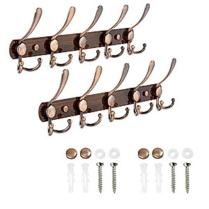 Coat Rack Wall Mounted, Coat Hanger Wall 5 Tri Hooks Heavy Duty Stainless Steel Coat Hook Rail for Coats Towels Purse Robes Keys and Hats(Copper)