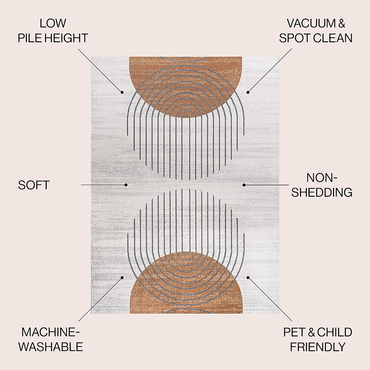 JONATHAN Y WSH311A-4 Kallax Geometric Modern Low-Pile Machine-Washable Area Rug, Contemporary, Modern, Geometric for Bedroom, Kitchen, Living Room, Easy-Cleaning, Cream/Terra, 4 ft. x 6 ft.