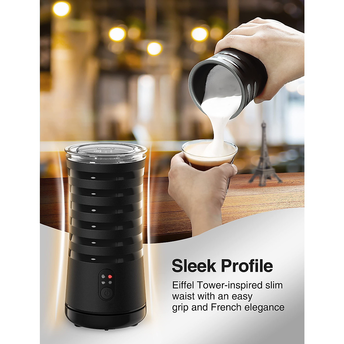 Milk Frother, Paris Rhône Milk Frother and Steamer for Hot and Cold Foam, 4-in-1 Electric milk frother for coffee, Quiet Milk Steamer with Auto Shut OFF, Milk Warmer for Latte, Cappuccino, Macchiato