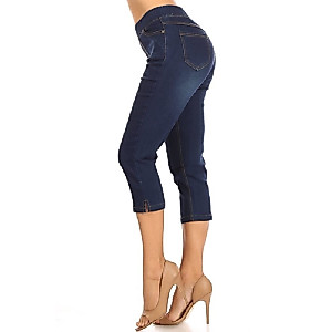 Women's Capris Jean Skinny Pull-On Denim Capri Pants for Women Cropped Jeans Size XL Dark Blue Denim