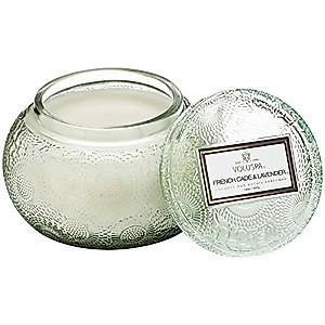 Voluspa French Cade Lavender Candle | 14 Oz. | 50 Hour Burn Time | Embossed Glass Chawan Bowl | Coconut Wax and Natural Wicks for a Cleaner Burn | Vegan