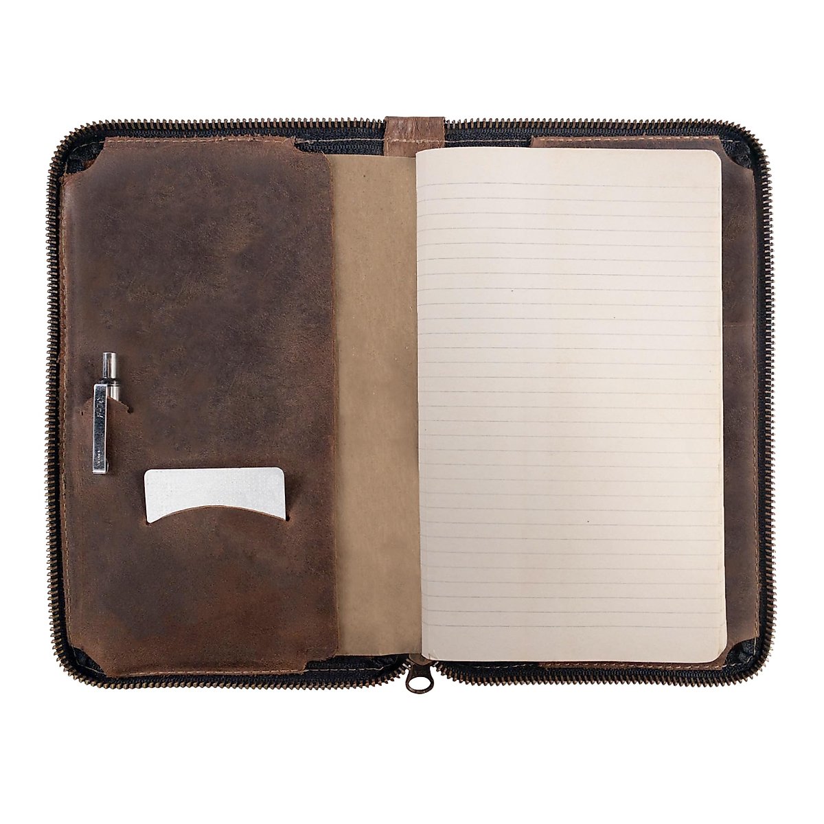 Hide & Drink, Zippered Journal Cover for Moleskine Notebook, L Size (8.5 x 11 in. Notebook NOT Included) Full Grain Leather, Handmade, Bourbon Brown