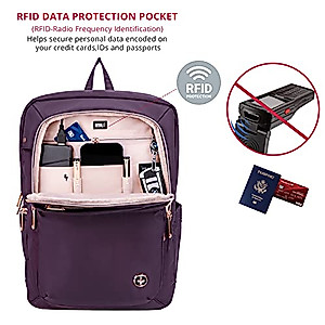 Swissdigital Design Katy Rose Laptop Backpack For Women，College Bookbags With USB Charging Port，Large Capacity Computer Backpacks For Work Business Purple(SD1006F-46)