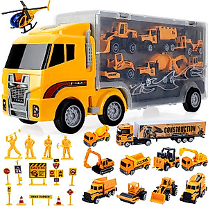 ALOTJOY Toys for Boys,25 Pcs Engineering Die-cast Construction Car Toddler Toys for 3 Year Old Boys Vehicles Gifts Kids Toys for Age 3 4 5 6 7 Year Old Boys