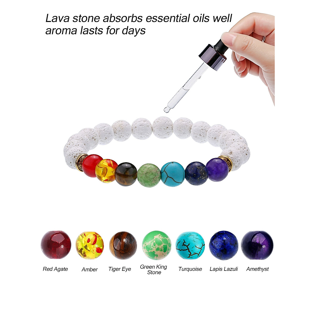 Bememo 4 Pieces Chakra Bracelets for Men Women Aromatherapy Essential Oil Diffuser Lava Stone Bracelets for Yoga Bracelets 7 Colors Chakra Beads