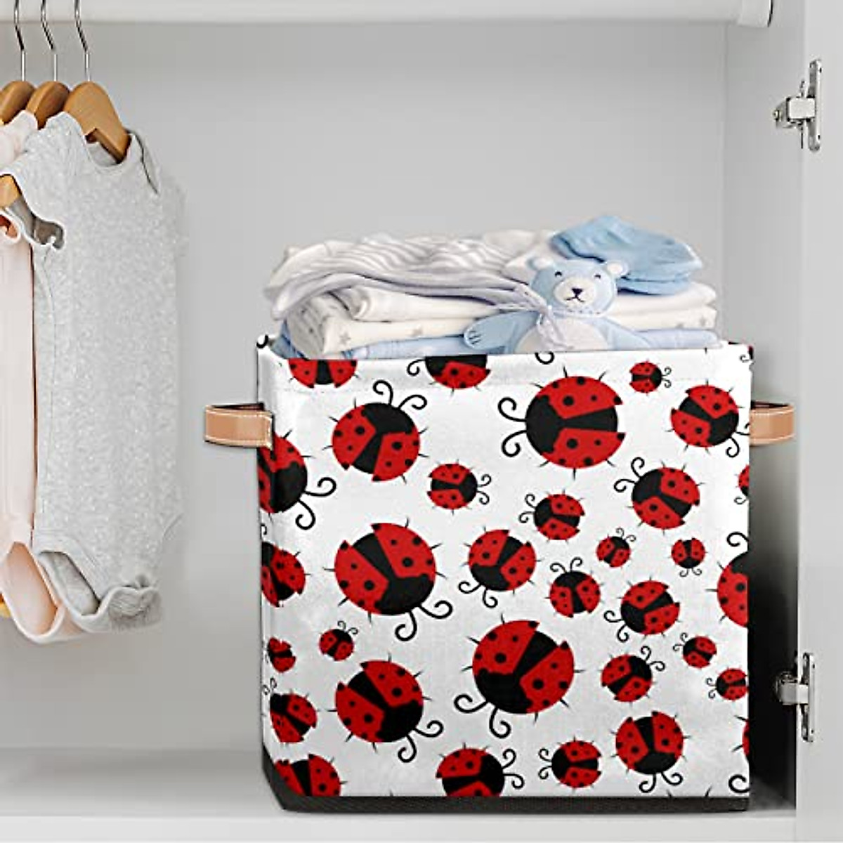 Animal Ladybugs Storage Cube Basket 13x13 Foldable Storage Organizer Container with Handle for Shelves Closet Bedroom Home Decor