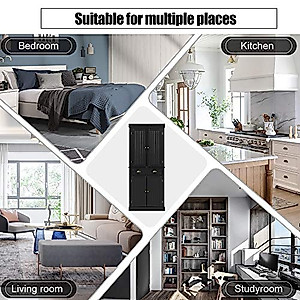 YOLENY Kitchen Pantry, 72” Freestanding Storage Cabinets with Doors and Shelves, Elegant Colonial Design Cabinet Cupboard with 3 Adjustable Shelves and 1 Storage Drawer,Black