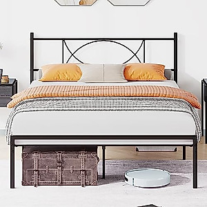 GAOMON Full Size Bed Frame with Headboard, Metal Full Bed Platform Frame No Box Spring Needed, 14 inch Black Heavy Duty Easy to Assemble Mattress Foundation