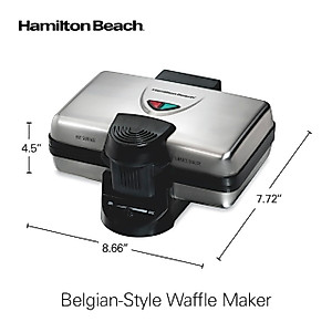 Hamilton Beach Belgian Mini Waffle Maker with Shade Control, Makes 2 at Once, Create Personalized Keto Chaffles and Hash Browns, Non-Stick Plates, Compact Design, Stainless Steel