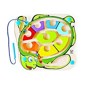 Hape Wooden Magnetic Maze Puzzle Colorblock Sea Turtle| Learning and Development Puzzle with Magnetic Wand for Preschoolers