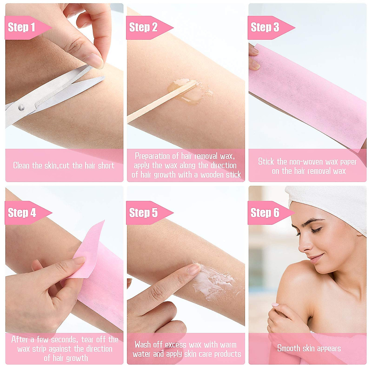 Maitys Waxing Strips, 100 Pieces Pink Non-Woven Removal Wax Strip Facial Body Wax Strip Sheet for Hair Removal and Cleaning (Legs, Bikini, Face)