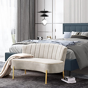 annjoe Loveseat Settee Upholstered Sofa Couch Banquette Bench Ottoman with Backrest and Golden Metal Legs for Dining Room Living Room Bedroom Funiture