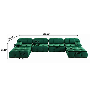 BOKIFOL Sectional Sofa, Modular Sectional Couch with Ottomans- U Shaped Couch for Living Room, 6 Seater Sofa Sets,138"(Green)