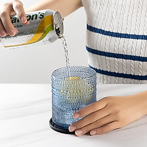 DmmyAlzx Hobnail Drinking Glasses Set of 12 Count, Vintage Glassware, Old Fashioned Glasses, 6 Highball Bubble Glasses Drinking 15 oz, 6 Rocks Glass Cup 14.5 oz with 12 Silicone Coasters, Blue