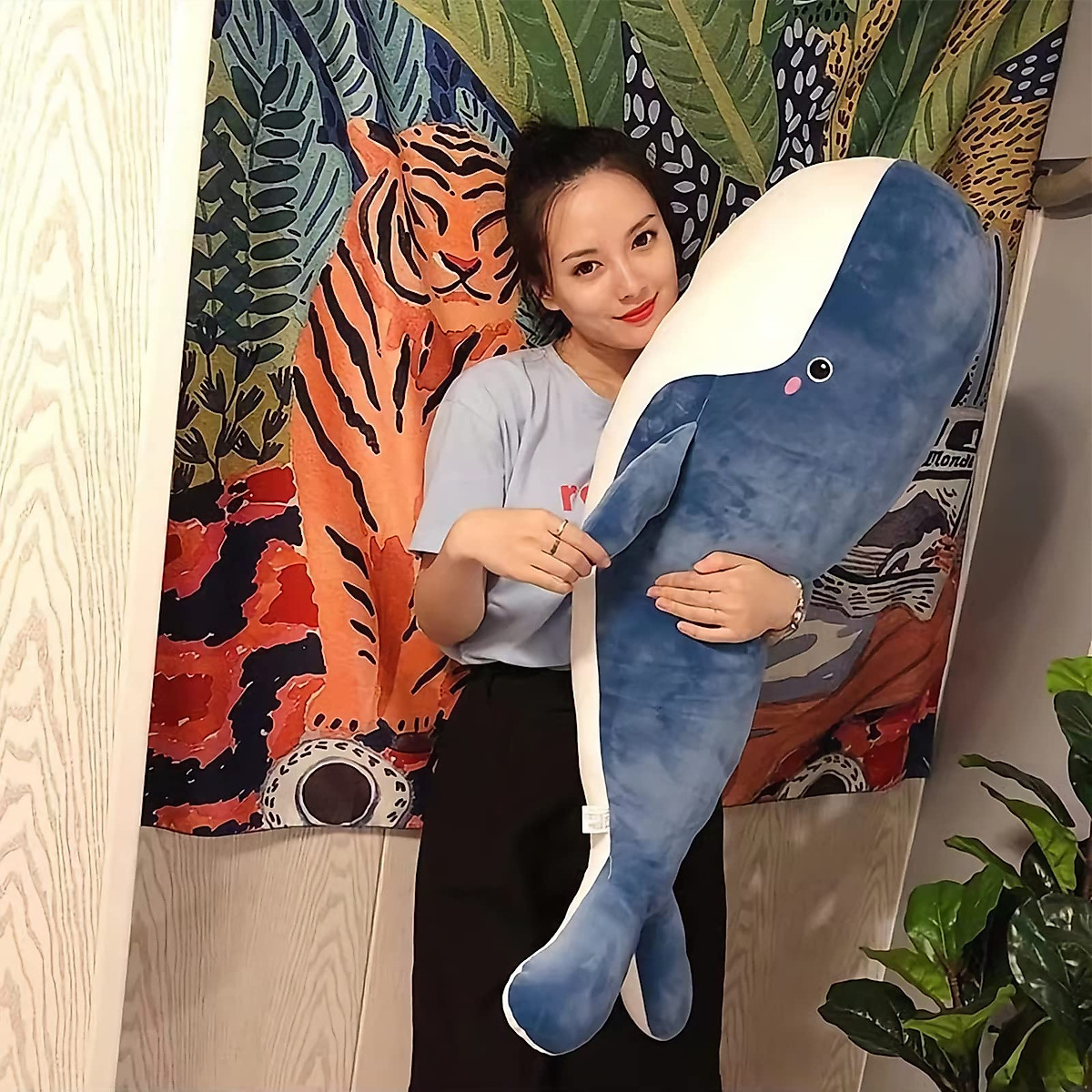 CHDGIOHA Whale Stuffed Animal Plush - Giant Soft Whale Body Pillow, Cute Blue Whale Plush Toy, Stuffed Whale Throw Pillow Gift for Kids, Girls, and Boys