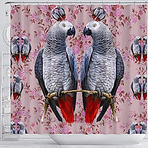 African Grey Parrot Floral Print Shower Curtains