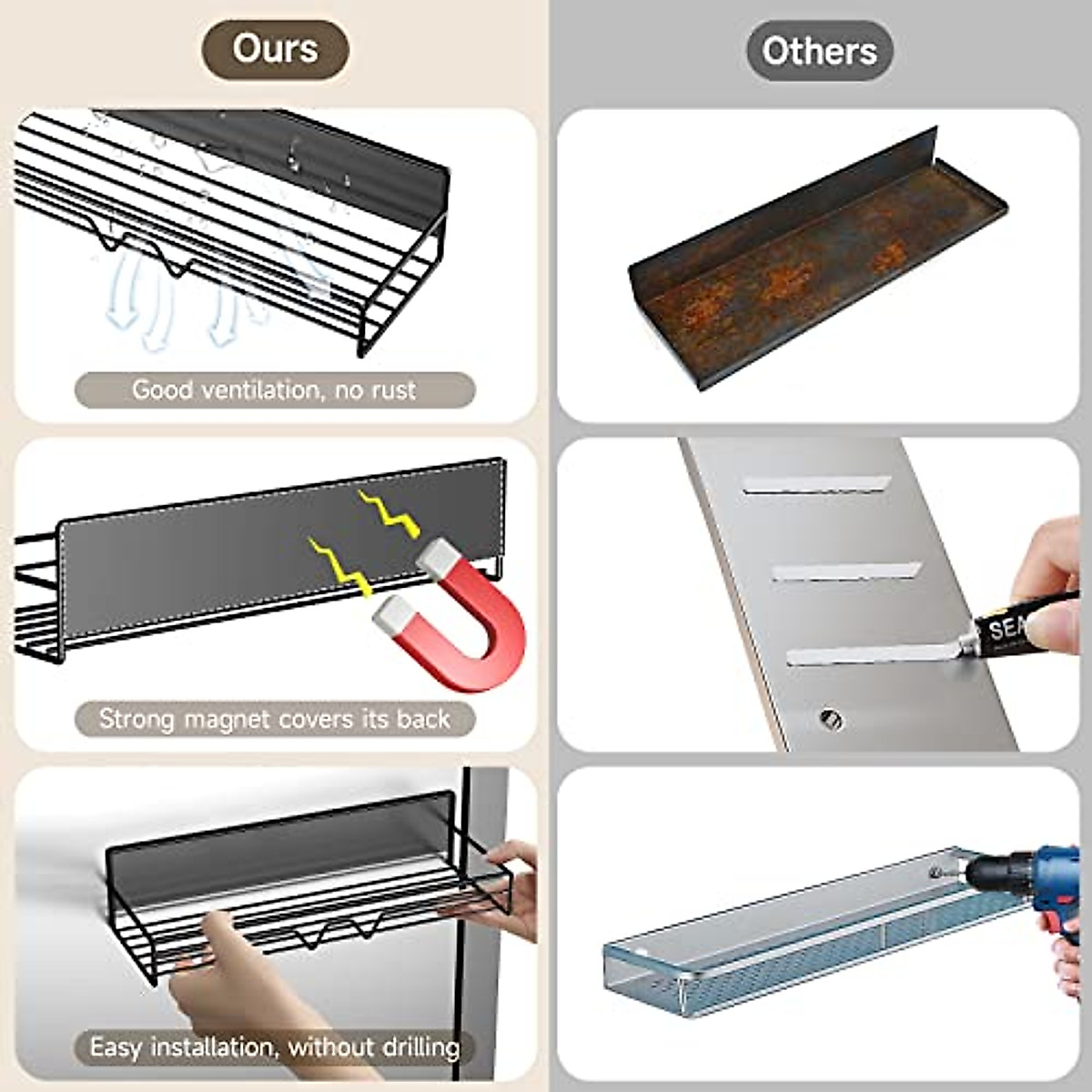 Nikolle 4 Pack Magnetic Spice Rack Organizer Spice Organizer for Refrigerator and Microwave Oven Magnetic Spice Shelf Black