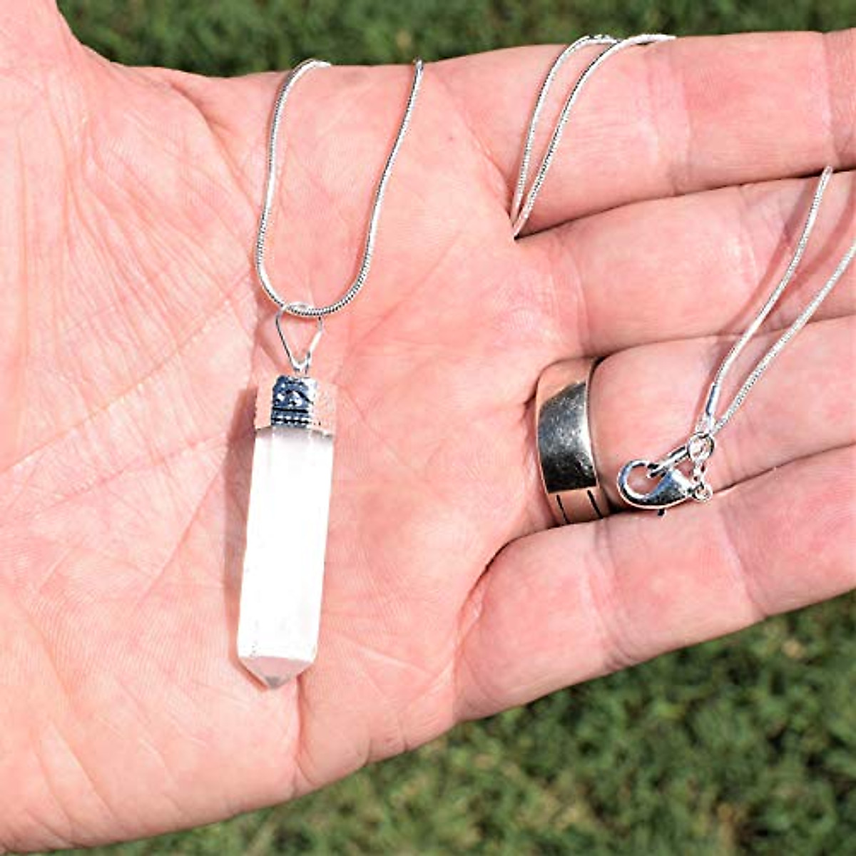 Zenergy Gems Faceted Hand-Made Natural Himalayan Selenite Crystal Pendants + Selenite Charging Heart Included (HEALING ENERGY - NEGATIVE ENERGY ABSORBER)