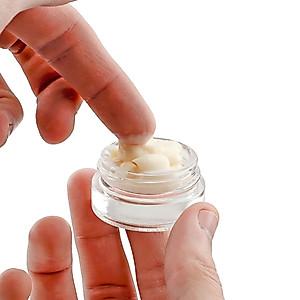 Cornucopia Brands 7-Milliliter Clear Glass Balm Jars (12-Pack); 1/4 oz Cosmetic Jars w/Lined Black Plastic Lids