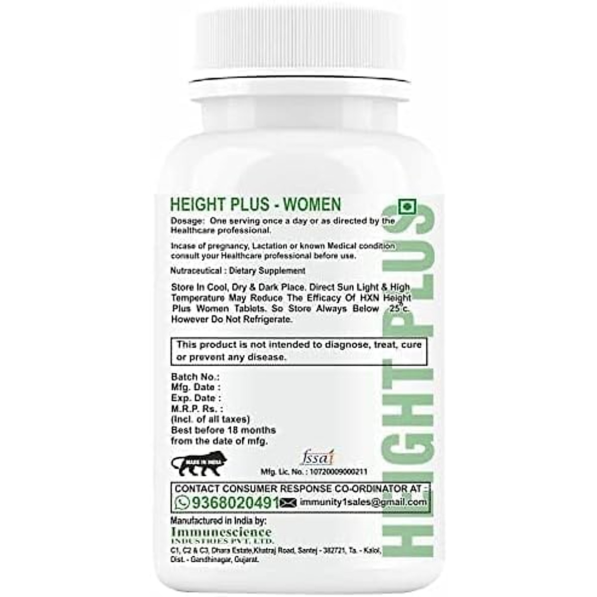 JEVR Height Increase Medicine for Women Enriched with Essential Amino Acids, and Ayurvedic Superfoods for Women- 60 Tablets (Pack 1)