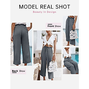 MAVIS LAVEN Women's Linen Pants High Waisted Wide Leg Drawstring Casual Loose Trousers with Pockets,Dark Gray,Medium