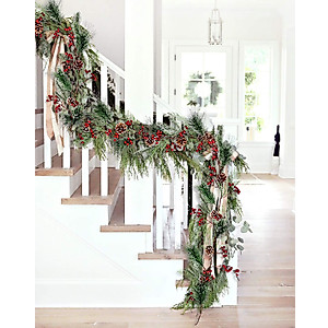 Artiflr 6 Feet Berry Garland Christmas Pine Garland with Berries Pinecones Cypress Winter Artificial Greenery Garland for Indoor Outdoor Garden Gate Home Table Runner Centerpiece Decoration Decoration