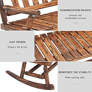 KINTNESS 3PCS Outdoor Wood Rocking Chair Outdoor Furniture Patio Wood Double Rocking Chair，Patio Rocker Bench and Wagon Wheel Wood Rocking Chair Set for Balcony Yard Poolside
