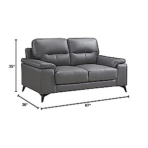 Lexicon Danica Top Grain Leather Loveseat, Dark Gray