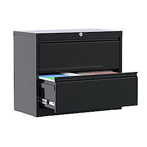 JAORD 2 Drawer Lateral Filing Cabinet, Metal Lateral File Cabinet with 2 Drawers for Letter/Legal Size, Locking File Cabinet, Black Filing Cabinet with Lock for Home Office, Assembly Required(Black)