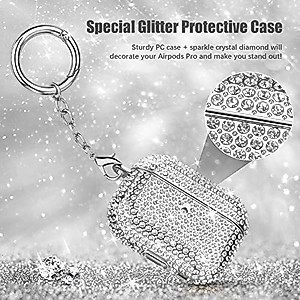 Case for AirPods Pro 2nd Generation, Filoto Cute AirPod Pro 2 Protective Case Cover for Women Girls, Bling Crystal PC Apple Air Pods Pro Cases Accessories with Lobster Clasp Keychain (Silver)