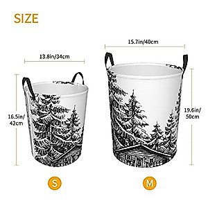 Laundry Basket,A Wooden Cabin In Pine Forest Idyllic Winter,Collapsible Laundry Baskets,Clothes Hampers For Laundry,Laundry Bin Waterproof Lining-Medium