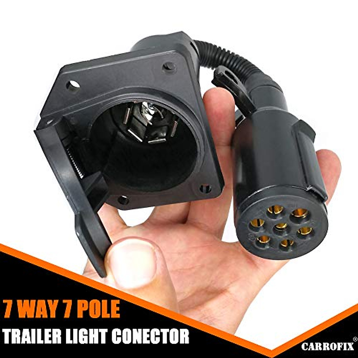 CARROFIX 7 Pin Round to 7 Way RV Blade Trailer Adapter Wiring Connector
