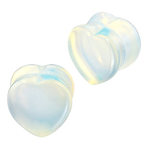Oyaface 8 PCS Heart Shaped Natural Stone Ear Plugs Set Piercing Gauges Black Pink Blue White 00G(10mm)