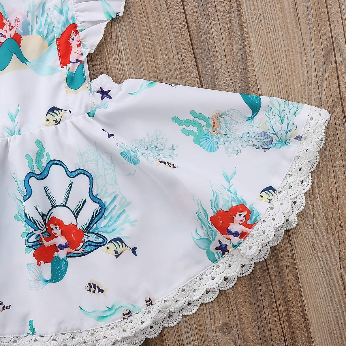 Baby Girls Rompers, Mermaid Sea World Pattern Flower Edge Bodysuit and Solid Basic Style Rompers Outfits Clothes (white dress, 4-5T)