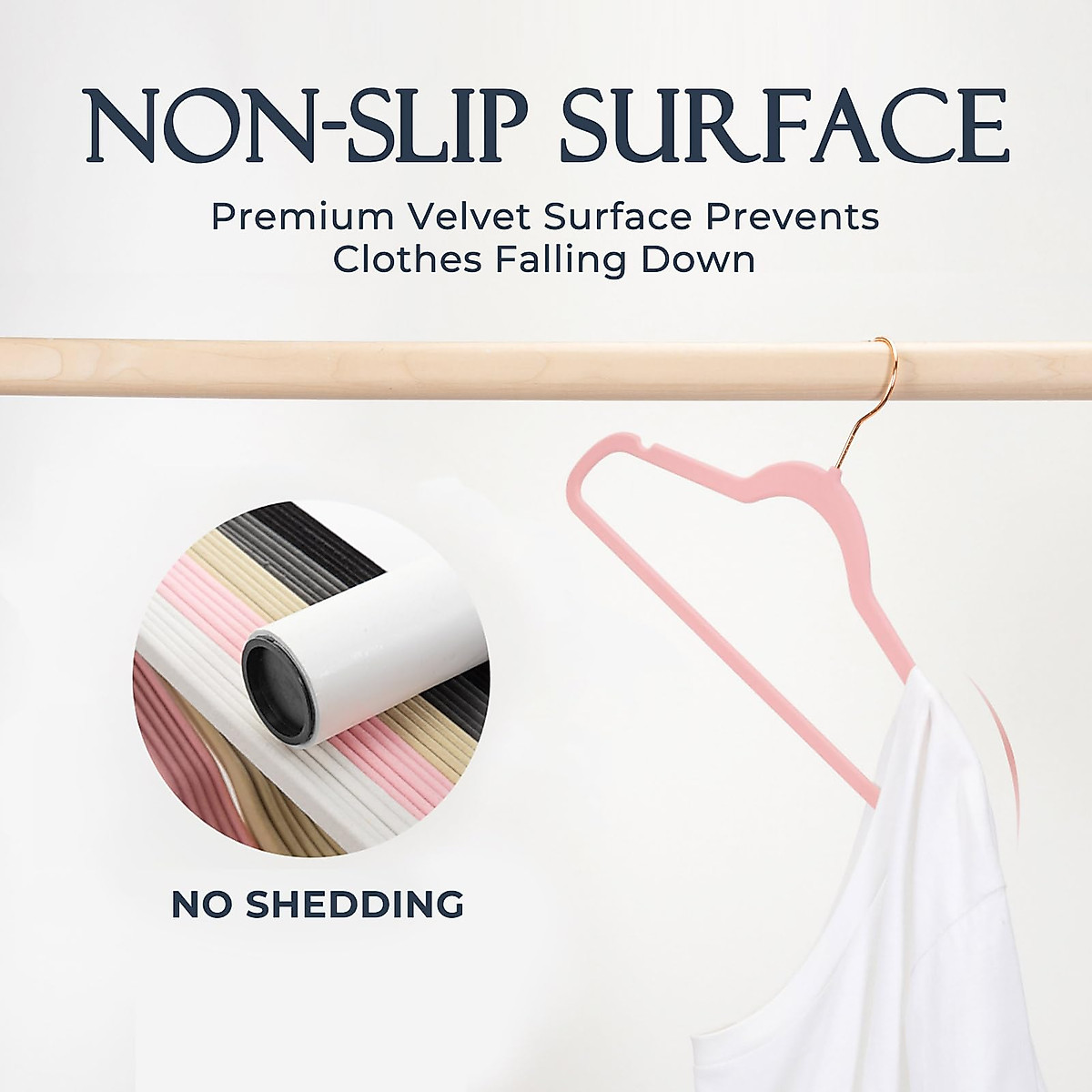 HOUSE DAY Pink Velvet Hangers 60 Pack, Premium Non-Slip Felt Clothes, Sturdy Heavy Duty Coat, Durable Hangers for Suits, Space Saving with No Hanger Mark, 360° Swivel Rotating Rose Gold Hook