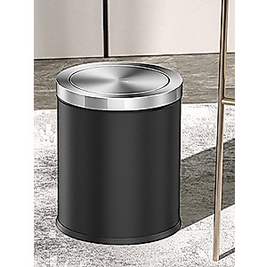 4 Gallon Black Stainless Steel Bathroom Trash can Garbage can Wastebasket Bin with Lids for Kitchen Bedroom Living Room Office(Black)