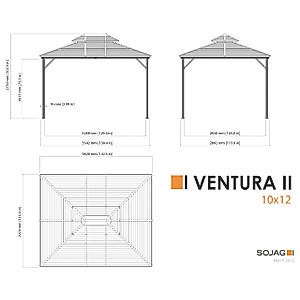 Sojag 10' x 12' Ventura II Hardtop Gazebo Outdoor Weather-Resistant Aluminum Frame Sun Shelter